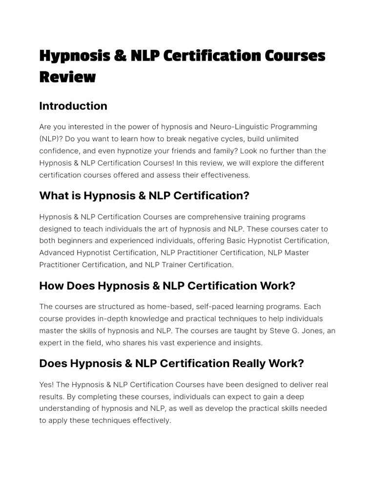 Hypnosis NLP Certification Courses Review | PDF | Hypnosis | Neuro Linguistic Programming