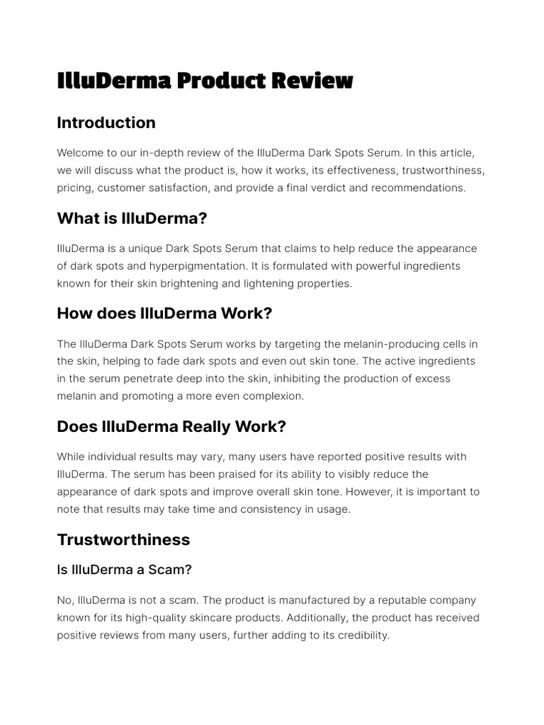 IlluDerma Product Review | PDF | Human Skin Color | Skin Care