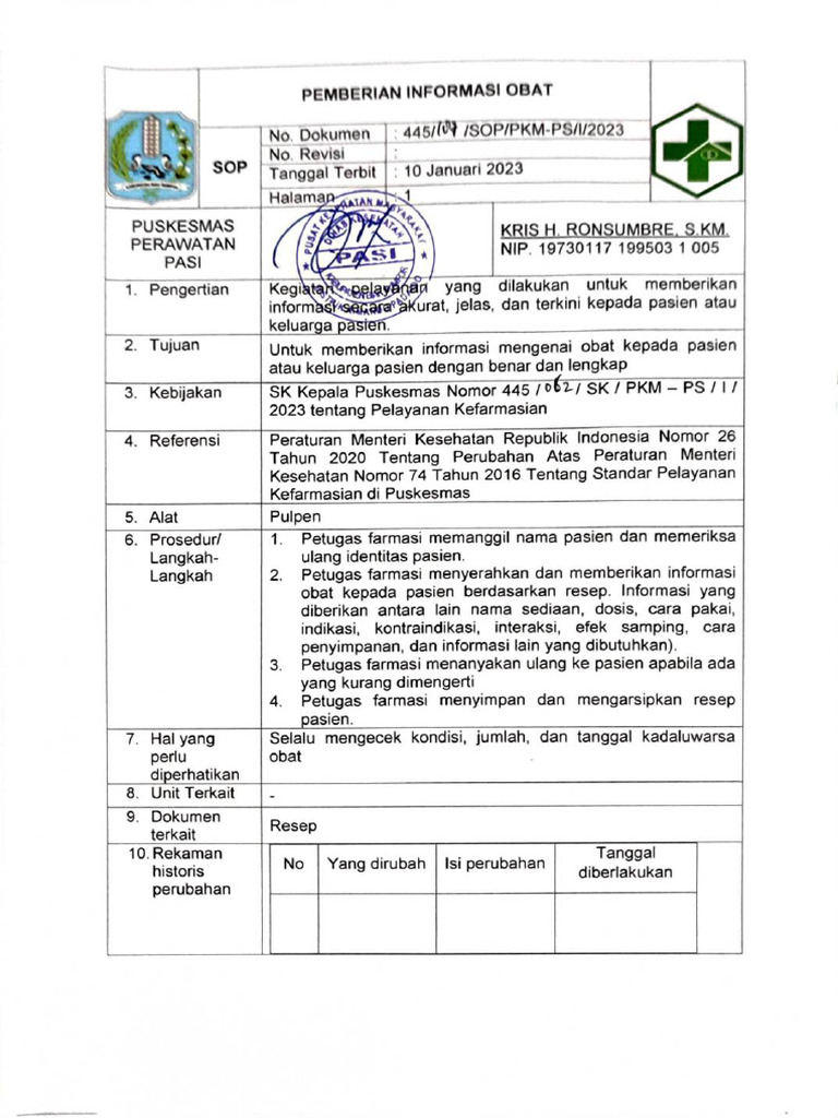 SOP Pemberian Informasi Obat | PDF