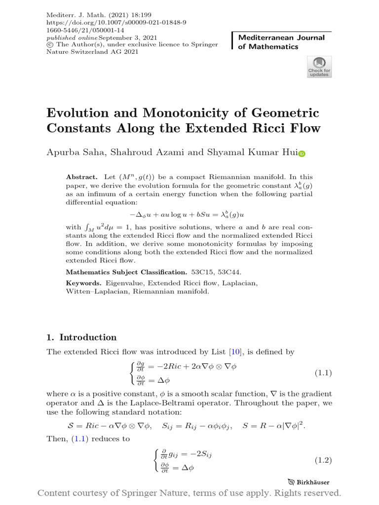 Evolution and Monotonicity of Geometric Constants of Ricci Flow | PDF | Mathematical Physics ...