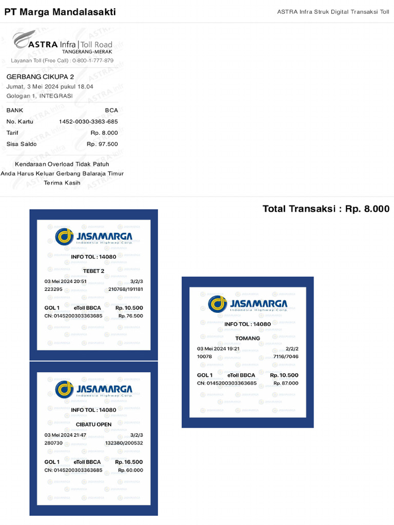 ASTRA Infra Struk Digital Transaksi Toll - 202457135828 | PDF