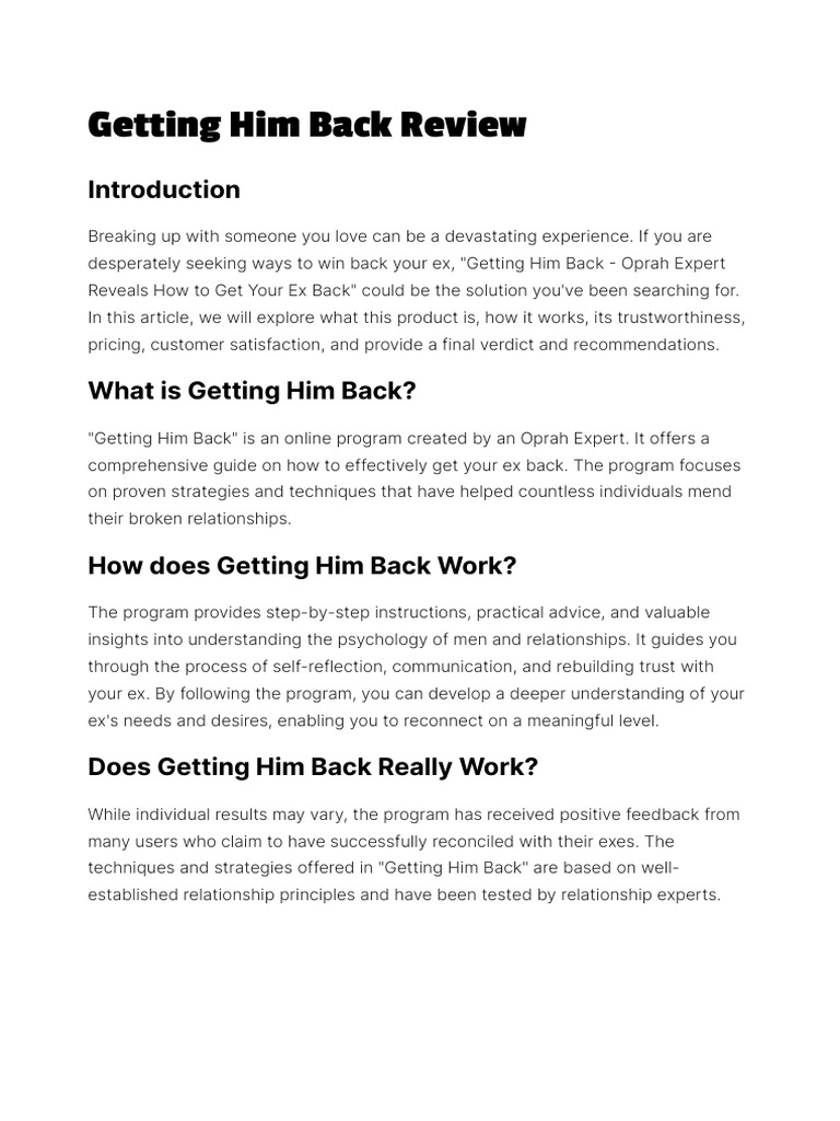 Getting Him Back Review | PDF | Pricing | Reputation