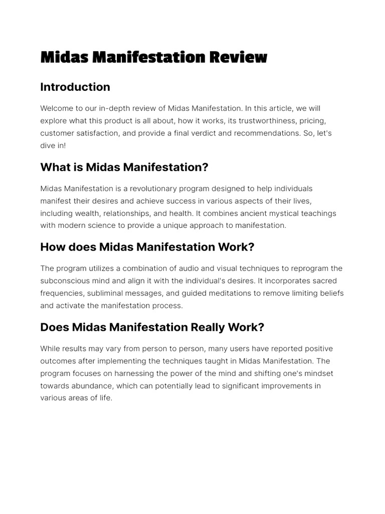Midas Manifestation Review | PDF | Mind | Meditation