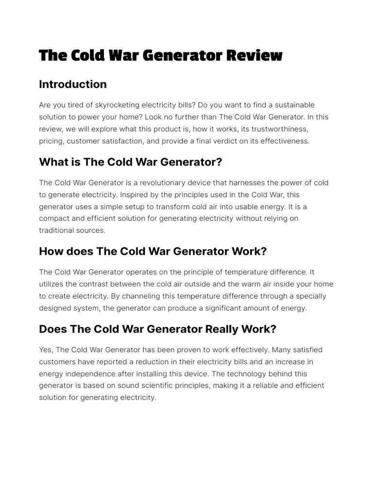 The Cold War Generator Review | PDF | Sustainability | Sustainable Energy
