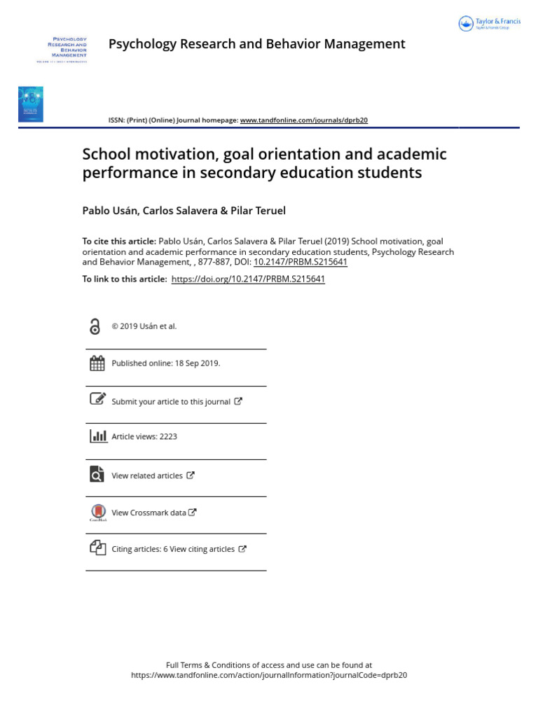 School Motivation Goal Orientation and Academic Performance in ...