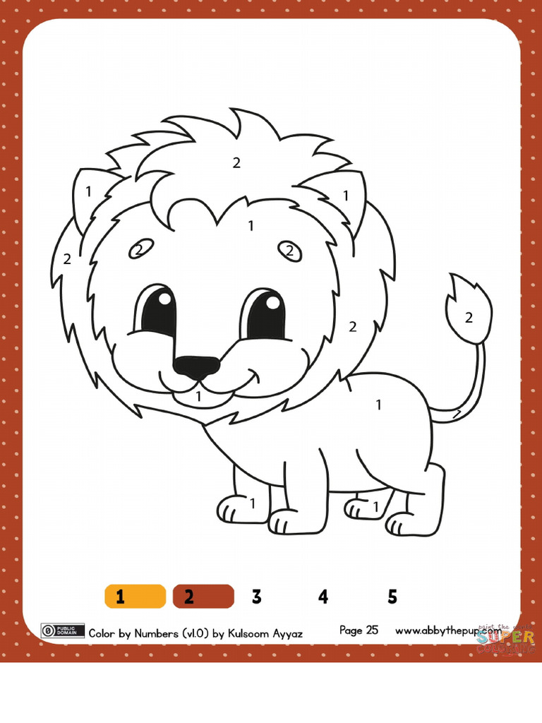 Lion Color by Numbers 1-2 - Free Printable Coloring Pages | PDF