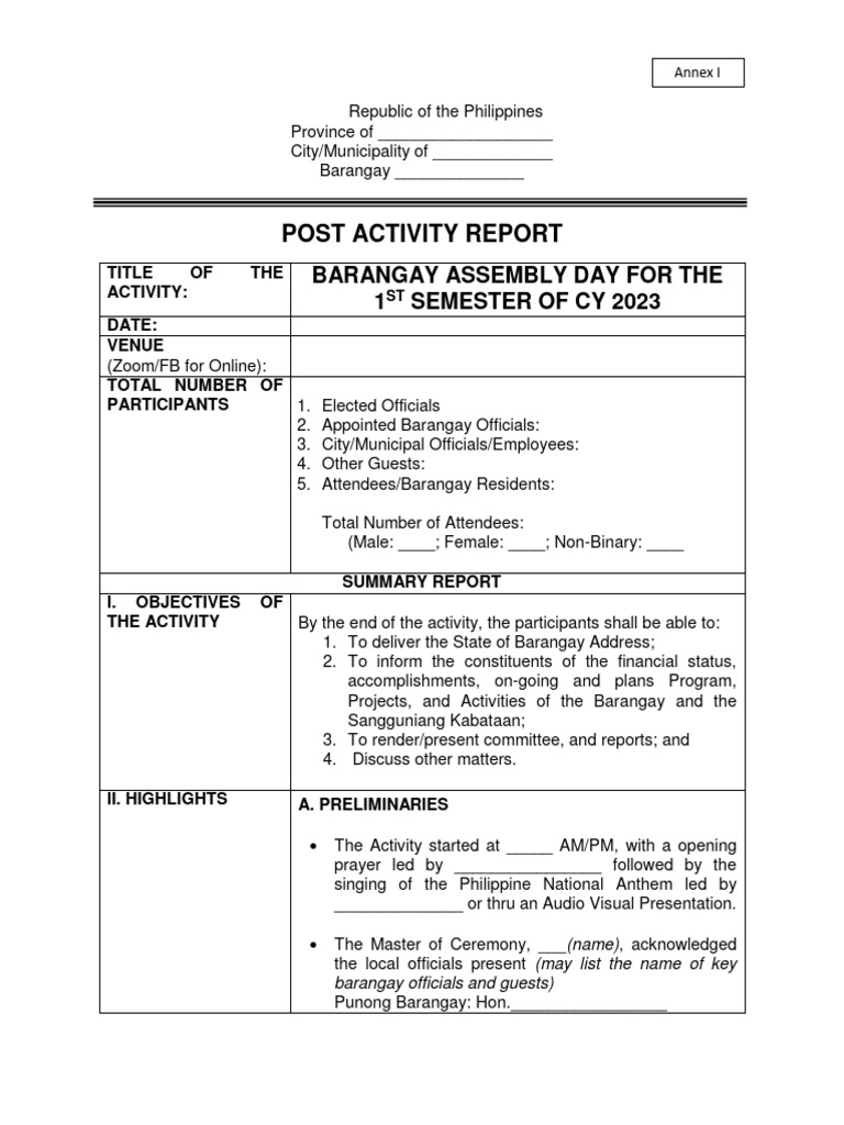 1.7 Post Activity Report Template - 1stSemBAD | PDF
