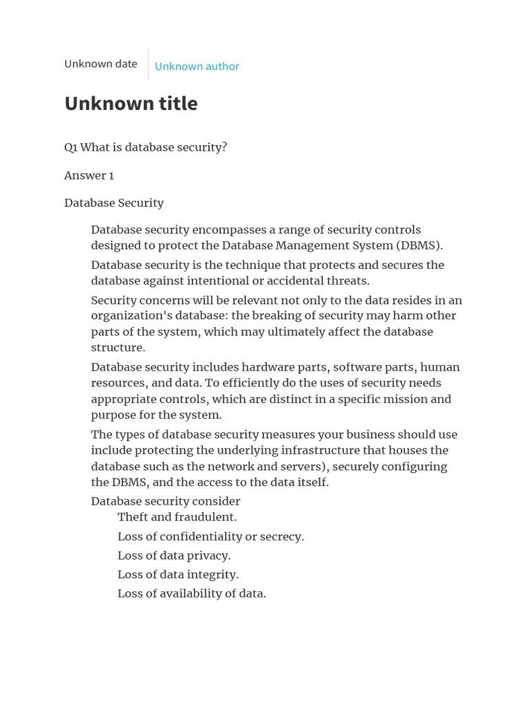 Unit 5 Database Security 2 | PDF | Computer Access Control | Databases