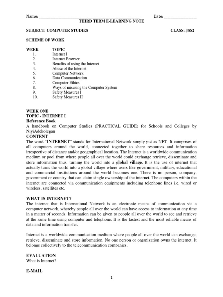 3RD TERM J2 COMPUTER STUDIES Urn4mn | PDF | Computer Network | World Wide Web