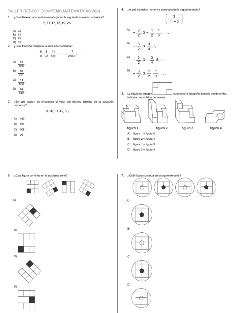 Taller Repaso - Mate - Comipems 2024 | PDF | Geometría Elemental