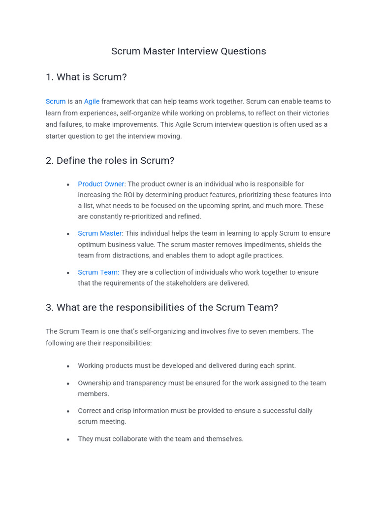 Scrum Master Interview Questions Guide | PDF | Scrum (Software ...