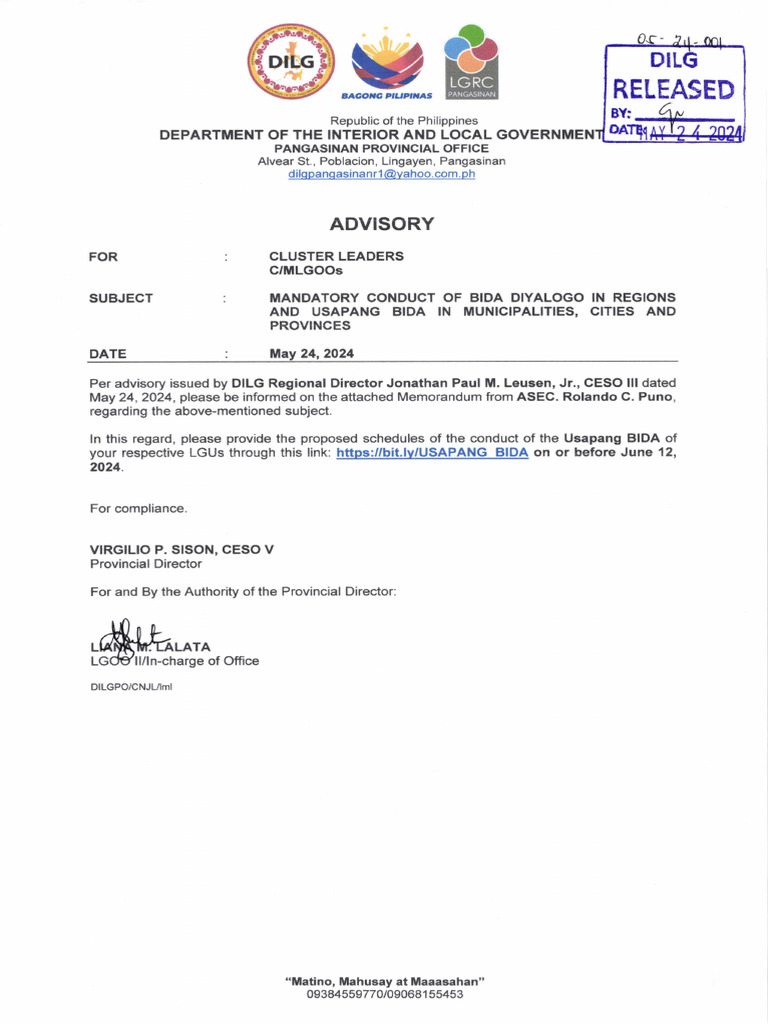 BIDA Dialogo Advisory for LGUs | PDF