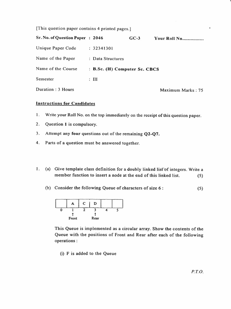 B.sc. (Hons) Iii Computer Sc. CBCS Data Structures - 2046 | PDF