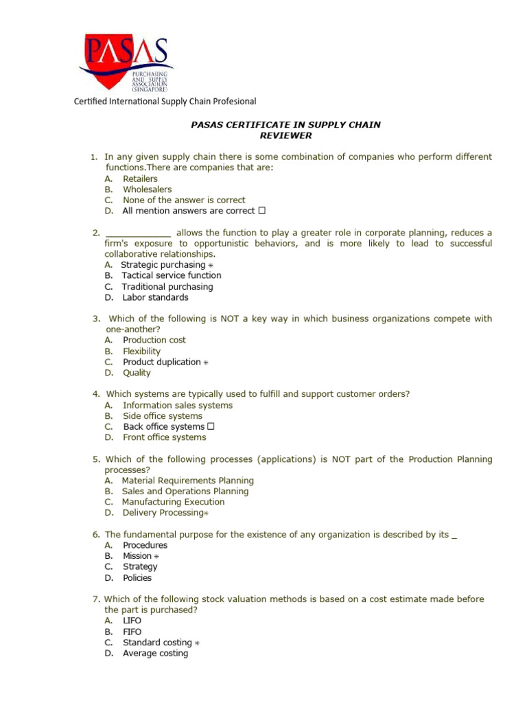 Certified International Supply Chain Exam Guide | PDF | Supply Chain ...