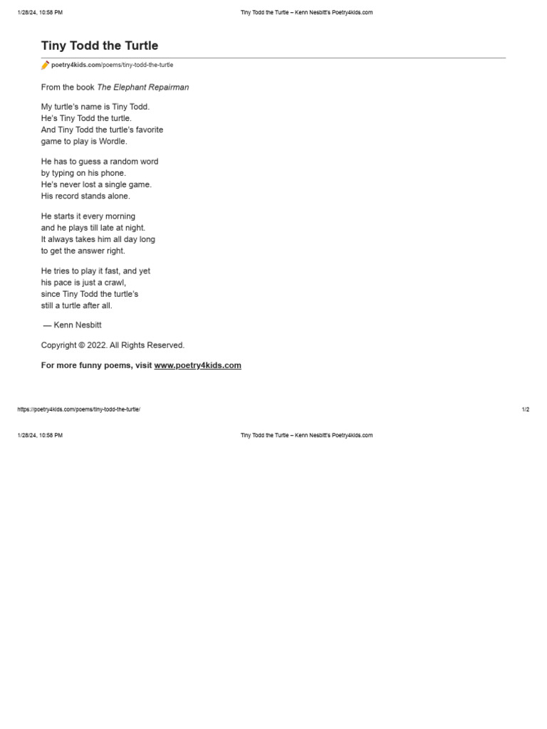 2N-Tiny Todd The Turtle - Kenn Nesbitt's | PDF