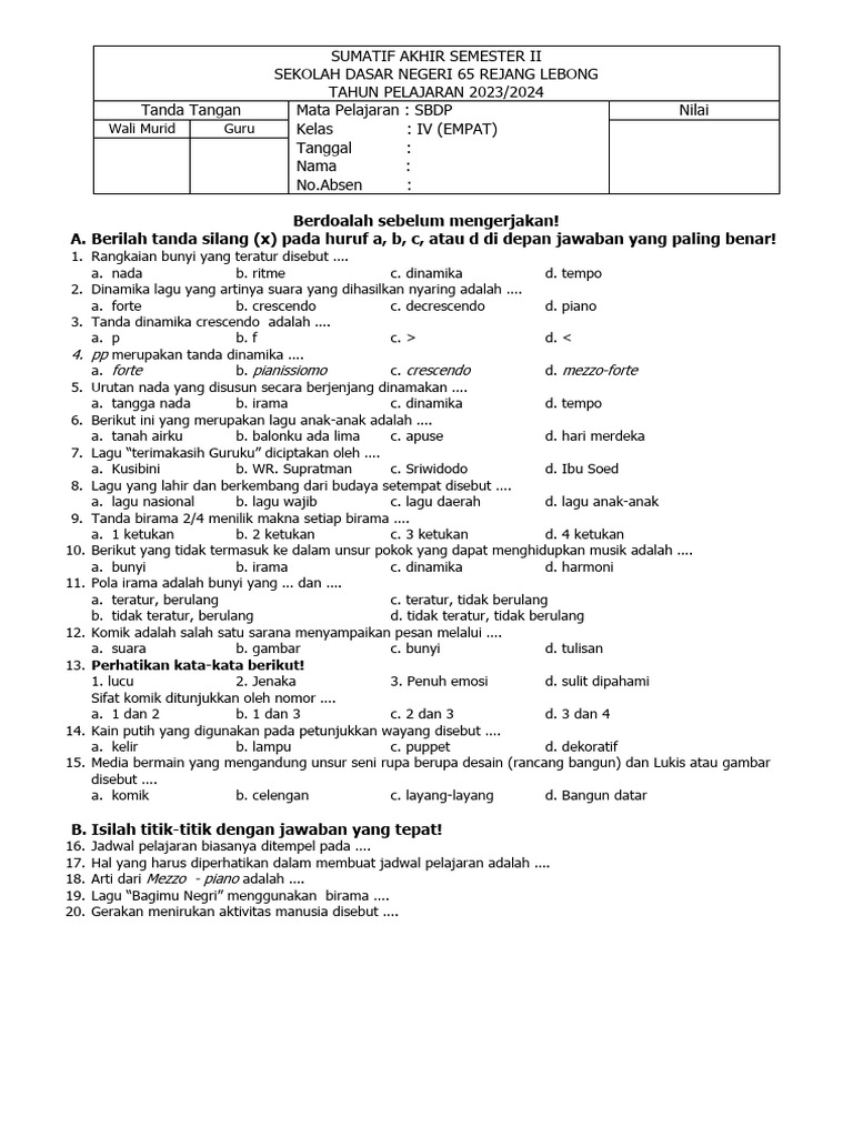 Sumatif SBDP KLS 4 | PDF