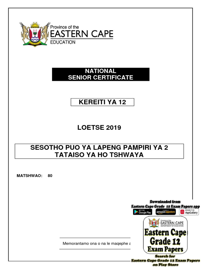 Sesotho HL p2 Gr12 Memo Sept2019 - Approved | PDF
