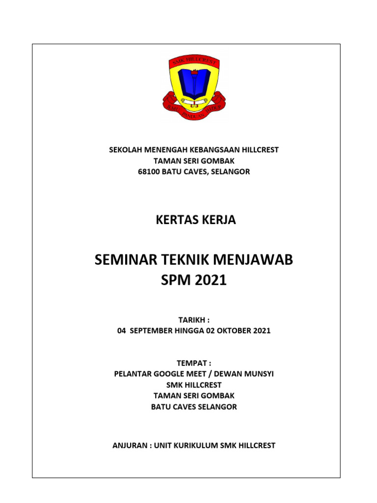 Kertas Kerja Seminar Teknik Menjawab SPM 2021 | PDF