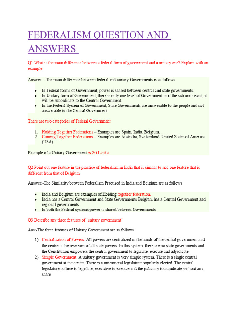 CH2 Federalism Q&a | PDF | Federalism | Government Of India