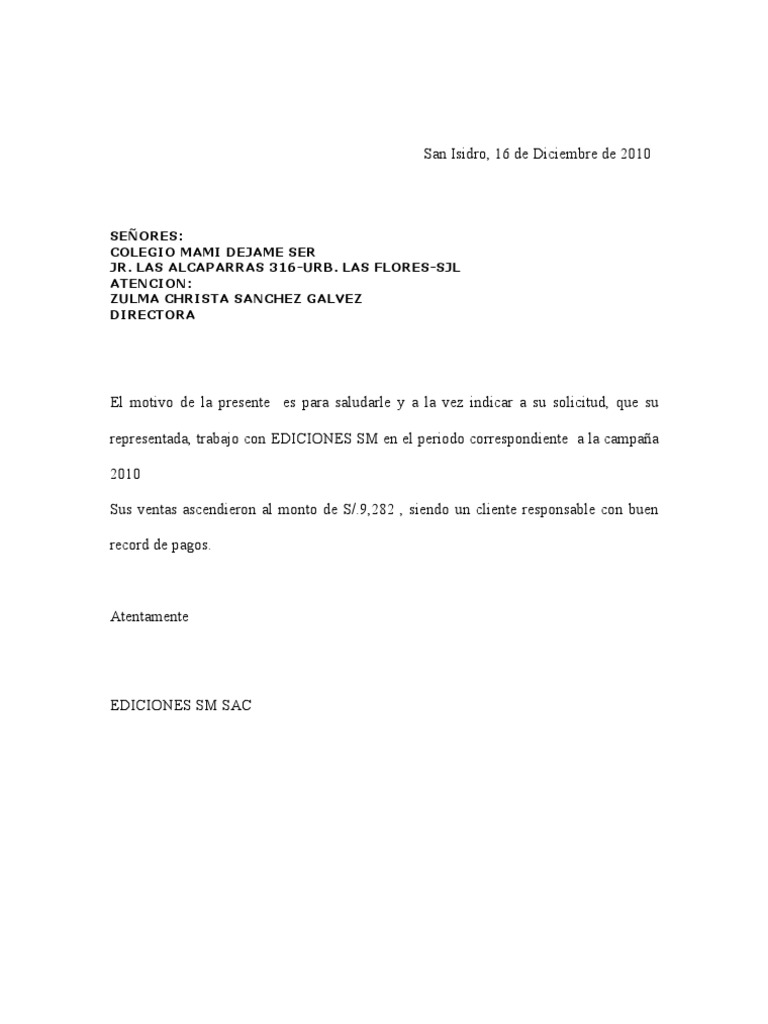 Carta de Buen Cliente