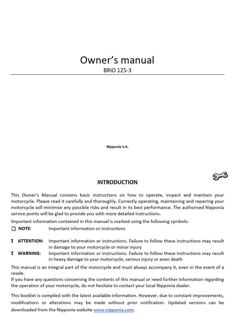 Brio125 Euro-IV USER MANUAL - v2 | PDF | Brake | Motor Oil
