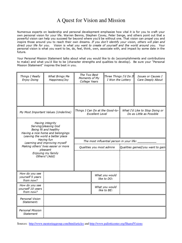 A Quest For Vision and Mission | PDF