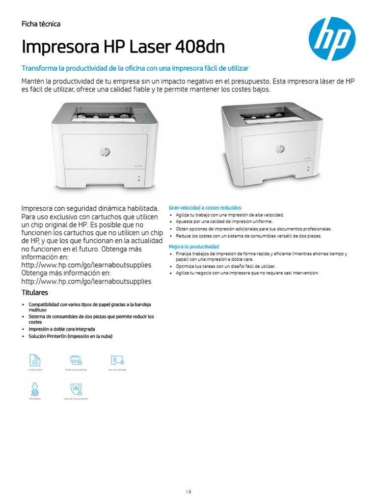 Impresora HP Laser 408dn: Eficiencia y Ahorro | PDF | Impresora ...