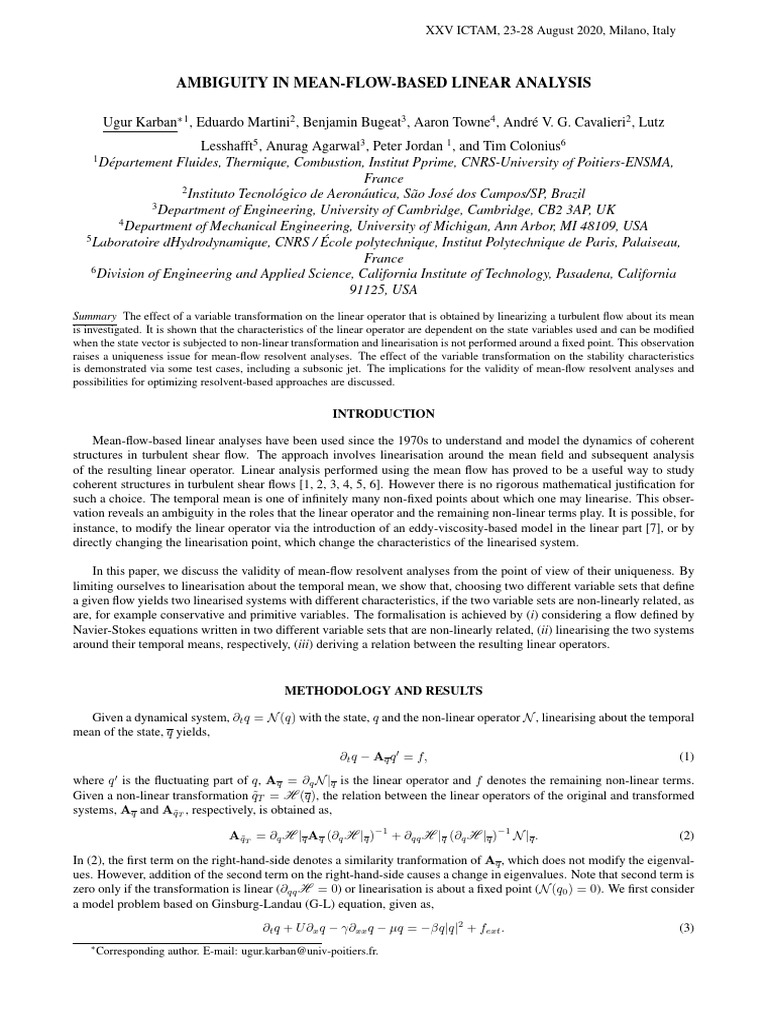 Ambiguity in Mean-Flow-Based Linear Analysis | PDF | Fluid Dynamics | Nonlinear System