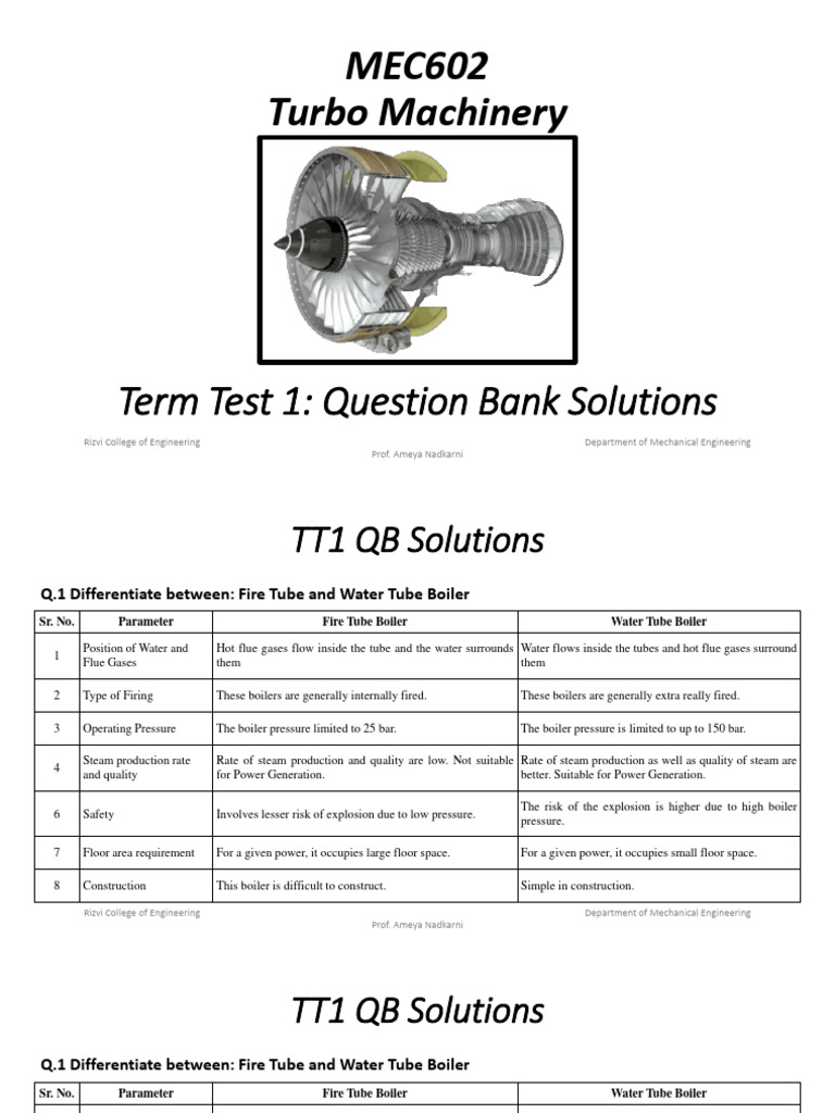 MEC602 Term Test 1 QB Solution | PDF | Turbine | Boiler