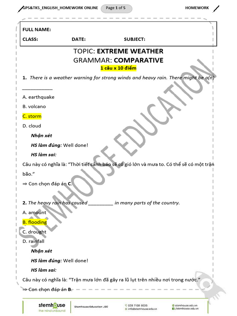GP5&TK5 English 18 Homework Key Done | PDF