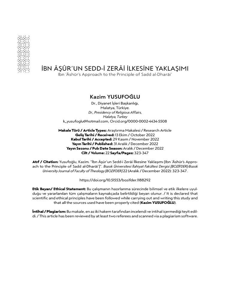 İbn Aşur Sedd-I Zerai | PDF