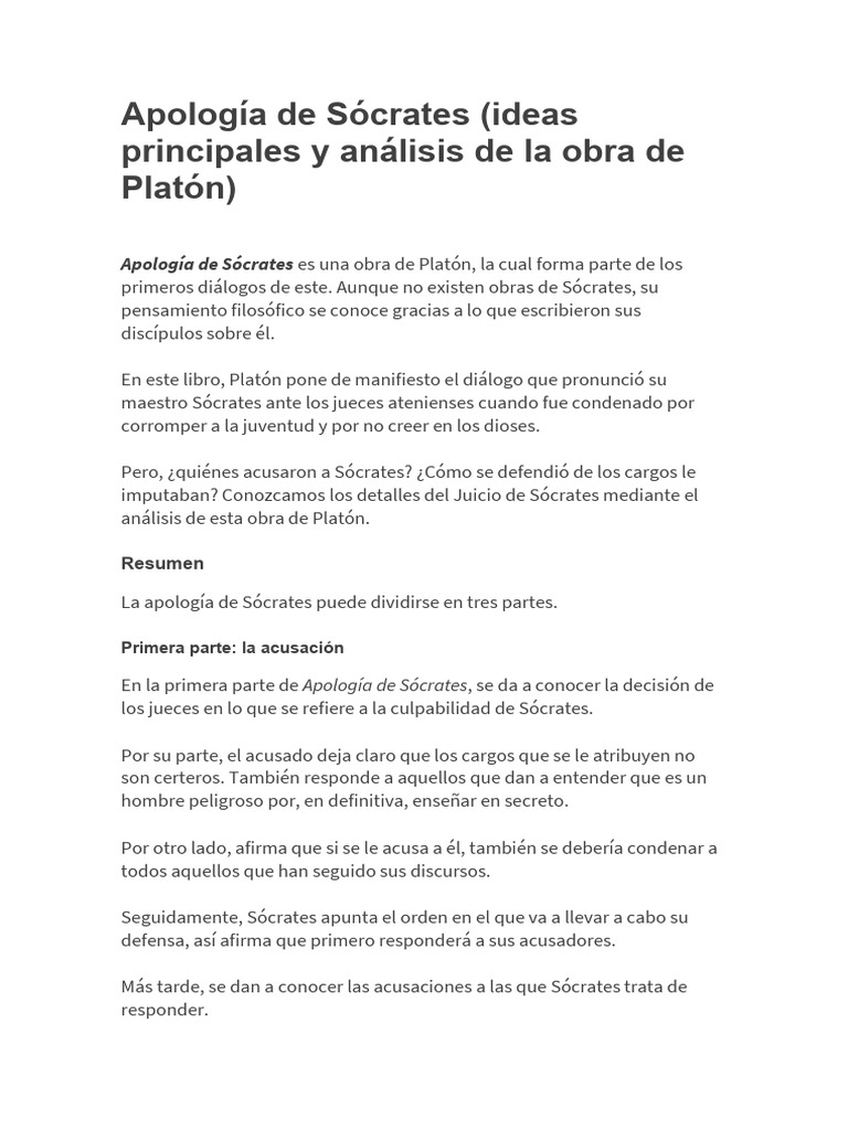 Análisis de la Apología de Sócrates | PDF | Sócrates | Disculpa (Platón)
