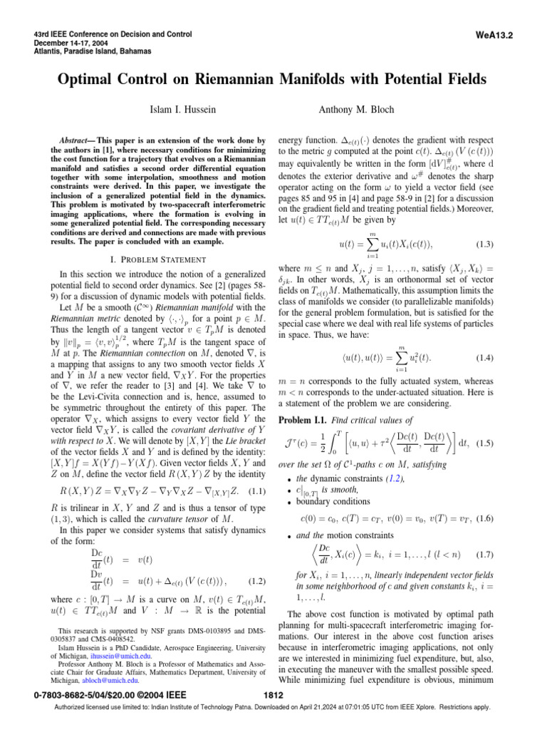 Optimal Control On Riemannian Manifolds With Potential Fields | PDF ...