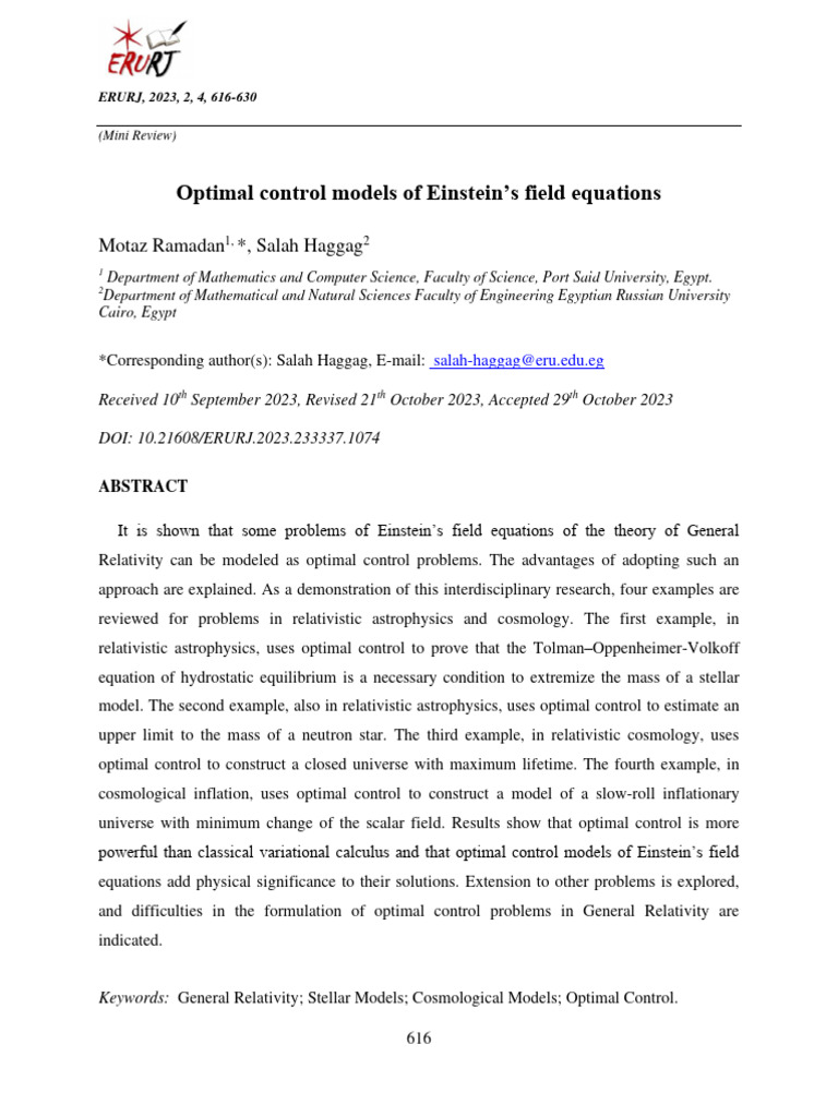 ERURJ - Volume 2 - Issue 4 - Pages 616-630 | PDF | Optimal Control | General Relativity