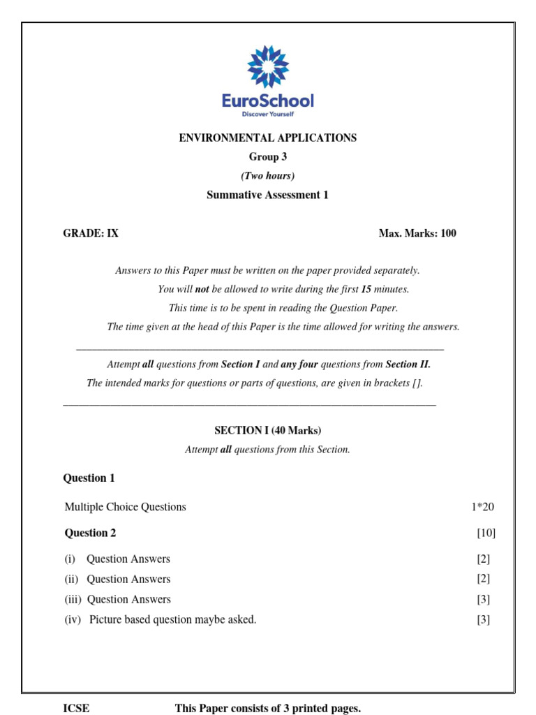 Icse Grade 9 Eva Ms Sa1 2023-24 | PDF