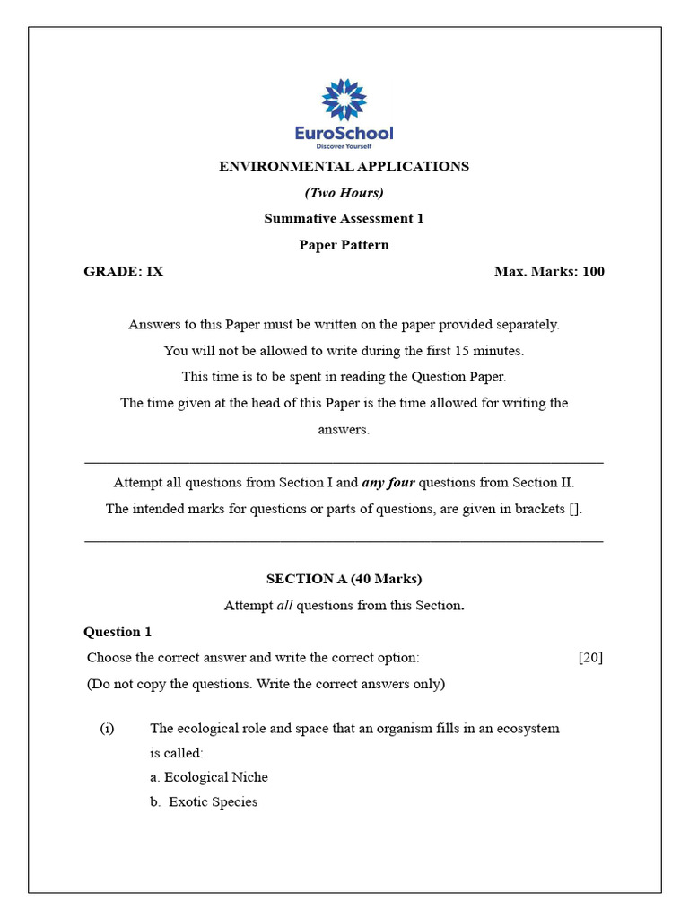 ICSE - Grade 9 - EVA - PP - SA1 - 2023-24 | PDF | Conservation Biology | Natural Environment