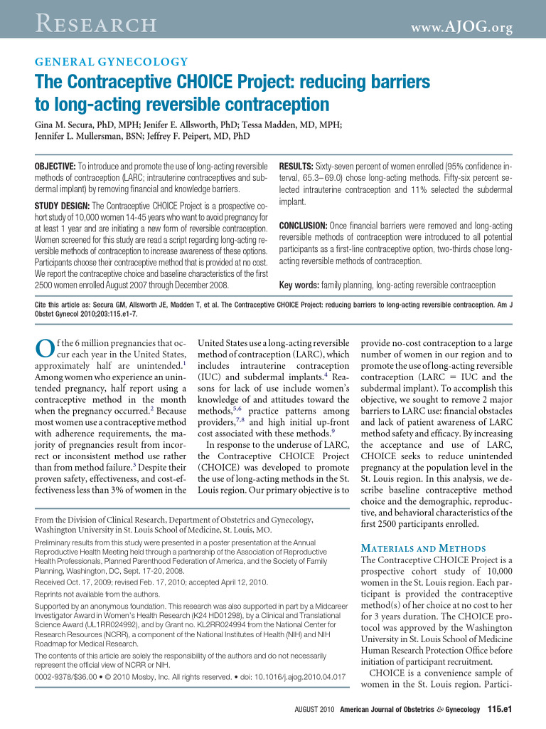 Contraceptive CHOICE Project Secura | PDF | Birth Control | Public Health