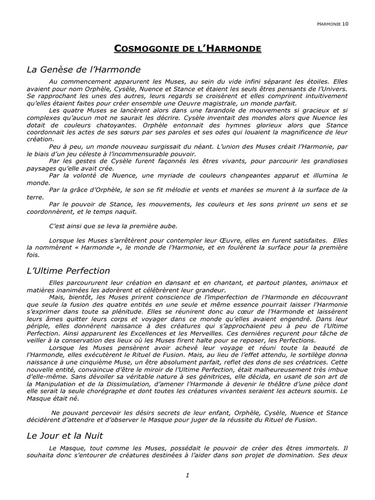 (Agone) Aide de Jeu - Cosmogonie de L'harmonde | PDF