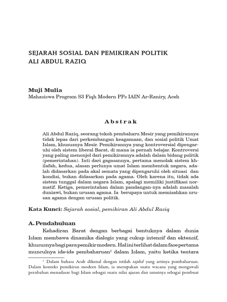 Pemikiran Politik Ali Abdul Raziq | PDF | Ilmu Sosial | Sejarah