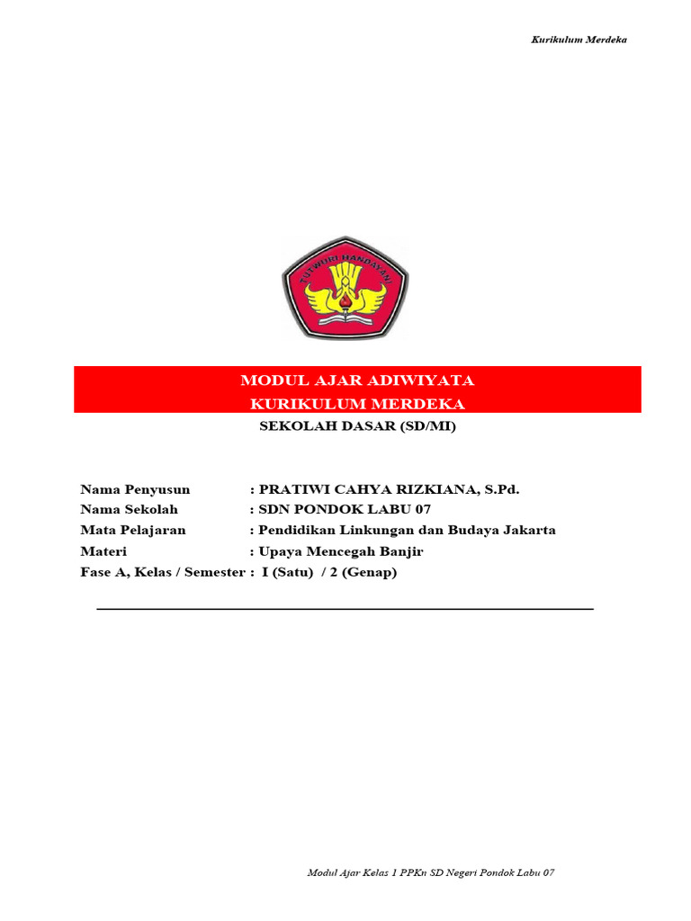 Modul Ajar Adiwiyata Kelas 1 | PDF