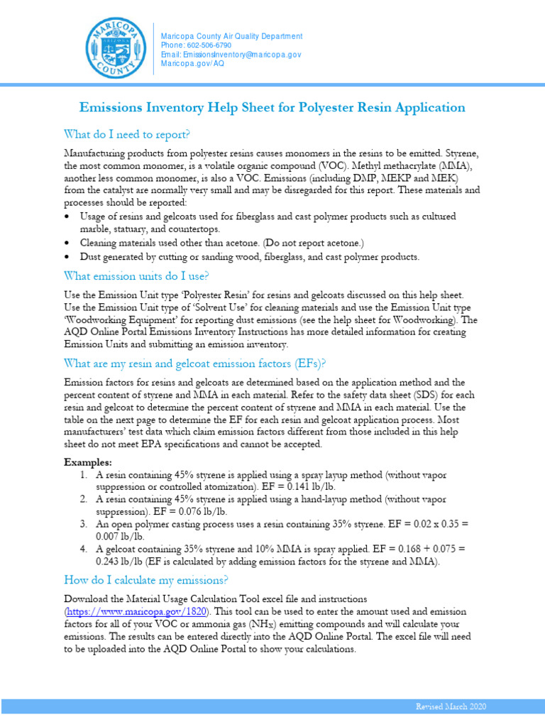 2020 Help Sheet Resin Final - 202301091608085892 | PDF | Volatile ...