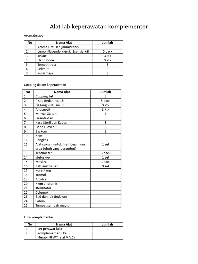Alat Lab Keperawatan Komplementer | PDF