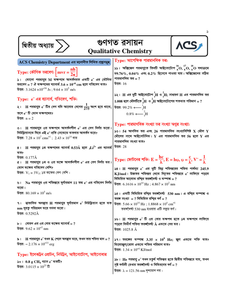 Qualitative Chemistry Practice Sheet | PDF | Electron | Light