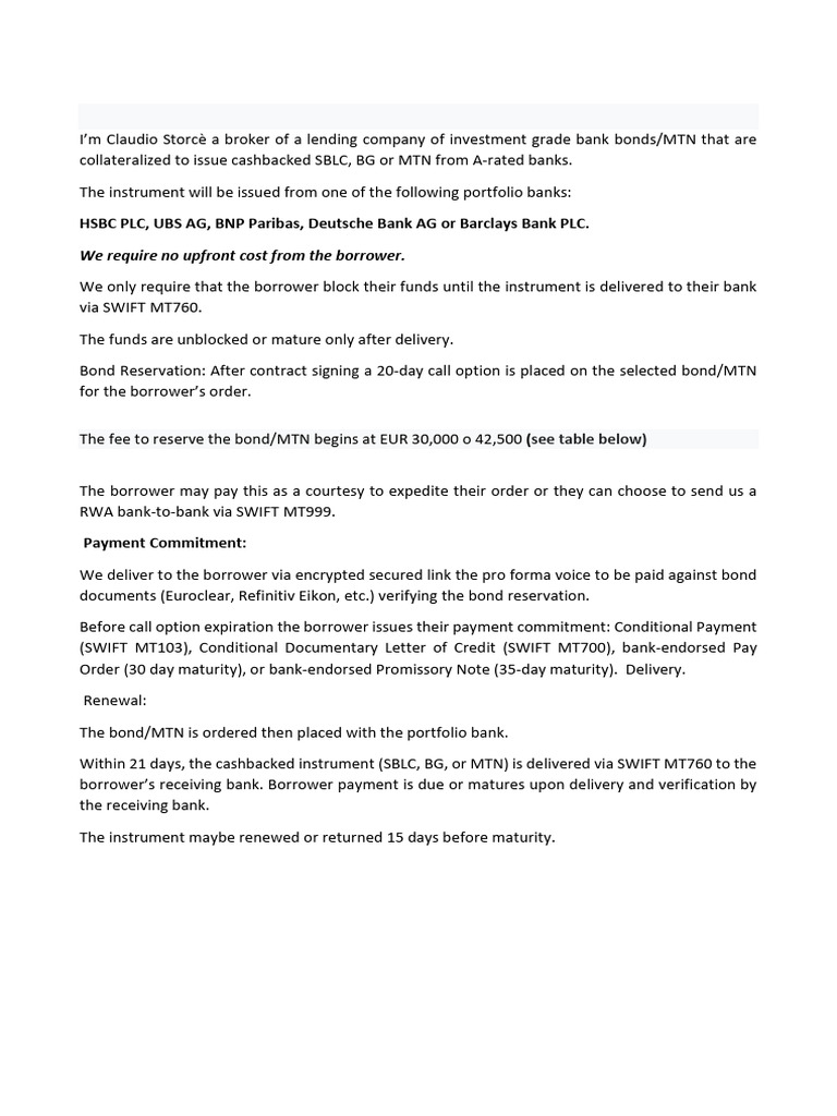 SBLC Leasing Conditions and Procedure | PDF | Letter Of Credit | Banks