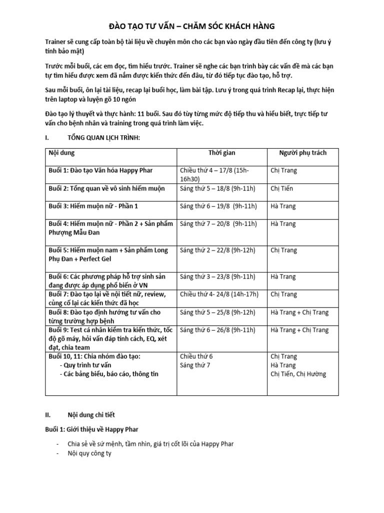 Timeline Đào Tạo Tư Vấn- CSKH | PDF