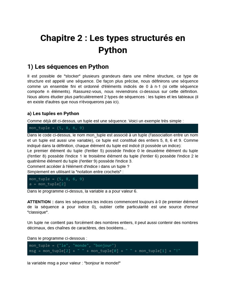 Chapitre 2 - Les Types Structurés | PDF | Structure de contrôle | Python (Langage de programmation)