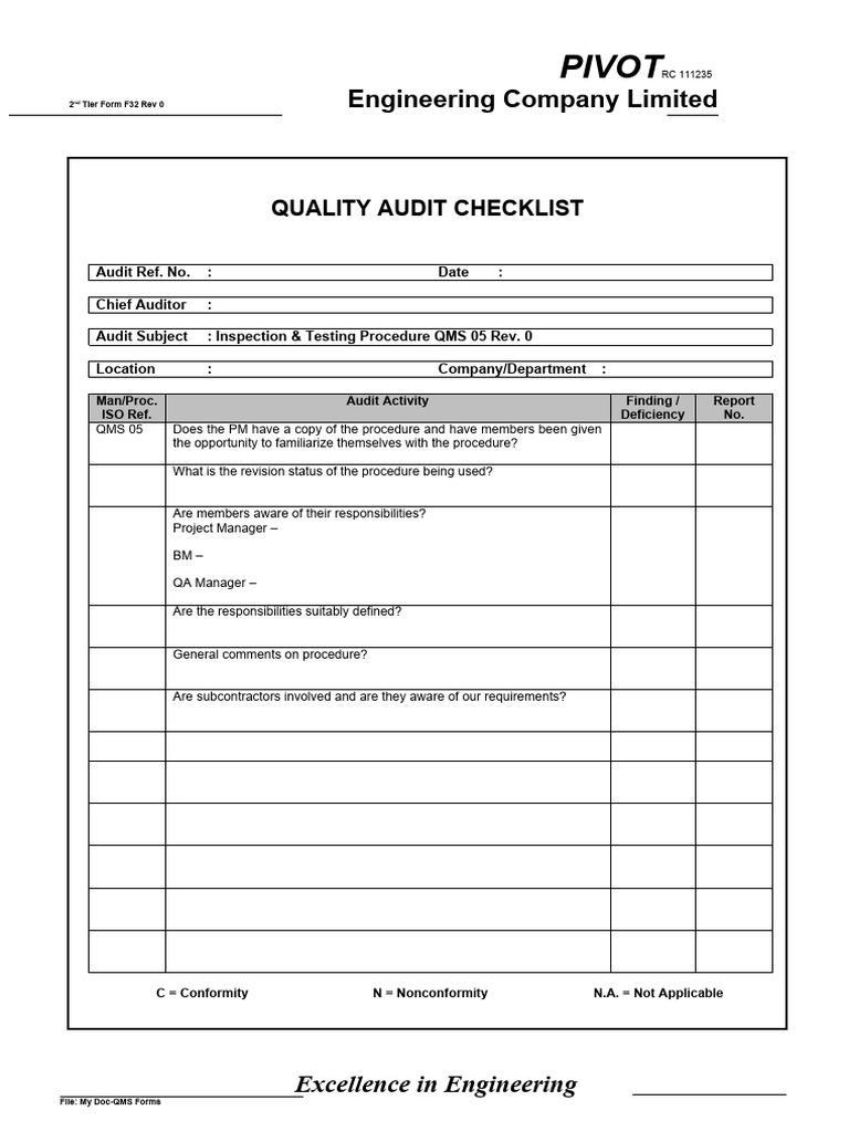 Quality Audit Checklist for Inspection Procedures | PDF | Audit