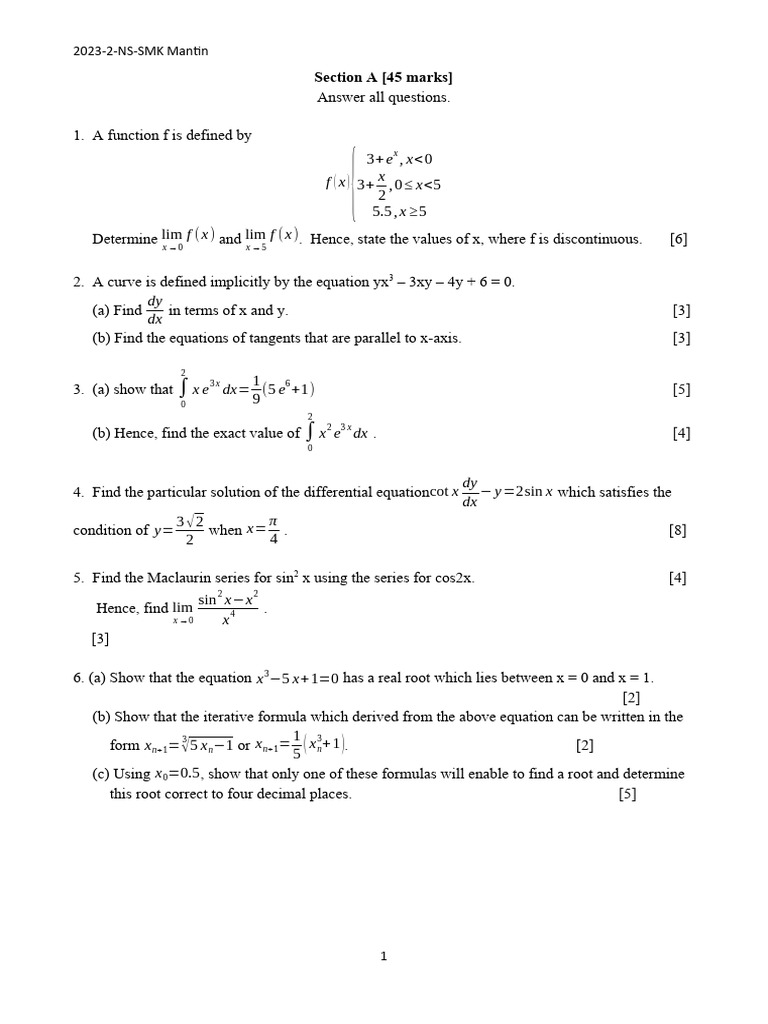 2023-2-NS-SMK Mantin QA | PDF | Algebraic Geometry | Mathematical Analysis