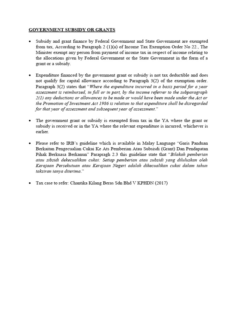 Government Subsidy or Grants | PDF