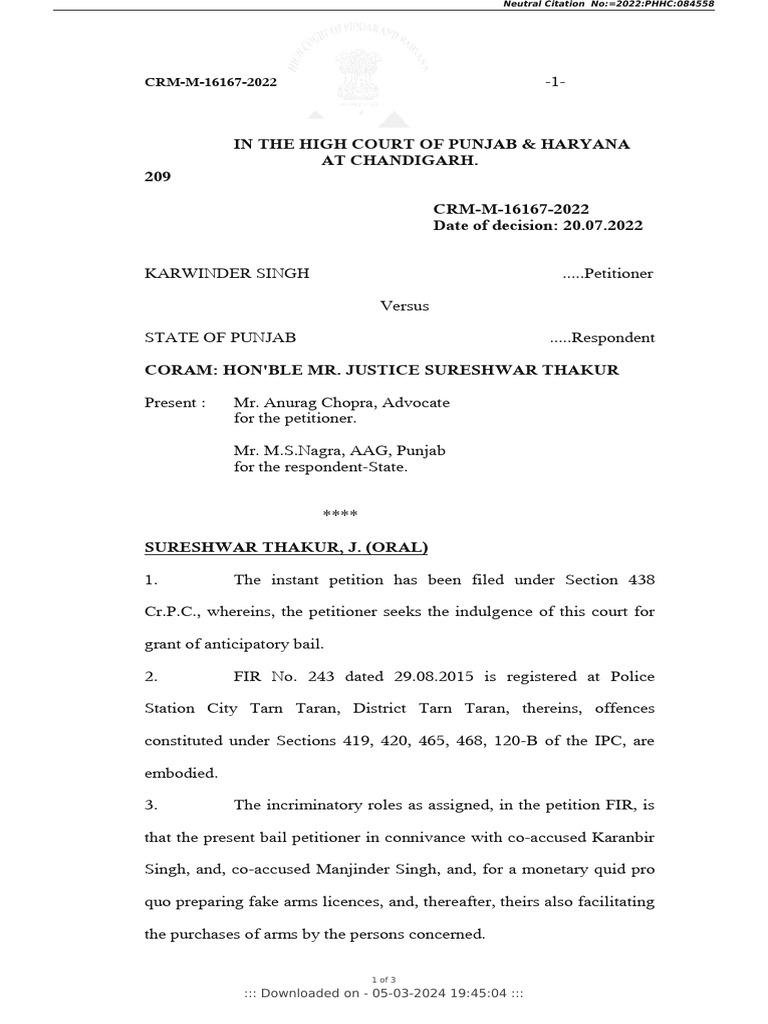 CRM-M 16167 2022 20 07 2022 Final Order | PDF | Bail | Crimes